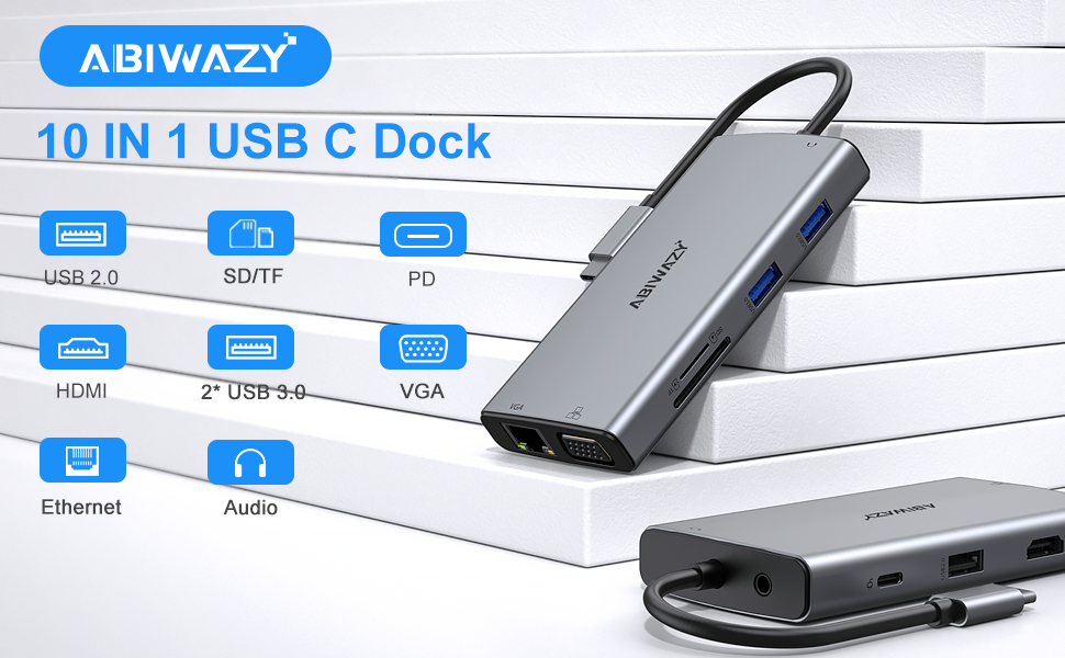 USB C Hub Multiport Adapter for MacBook Pro/Air,10 in 1 USB C Dock Mac ...